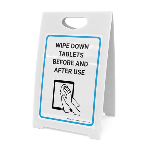 Wipe Down Tablets Before And After Use with Icon - A-Frame Sign | 5S Today