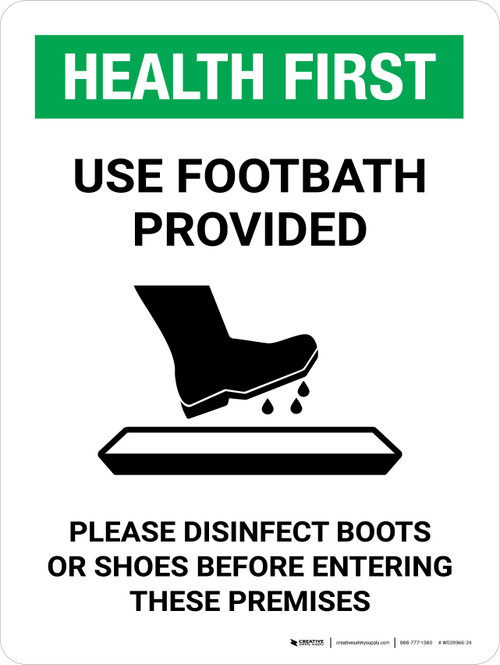 Health First: Use Footbath with Icon Portrait - Wall Sign | 5S Today