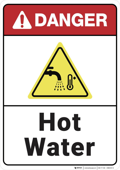 Danger: Hot Water ANSI - Wall Sign | 5S Today
