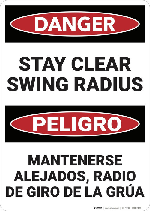 Danger: Stay Clear Swing Radius Bilingual - Wall Sign | 5S Today