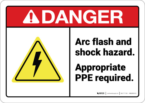 Danger: Arc Flash And Shock Hazard Ppe Required ANSI - Wall Sign | 5S Today