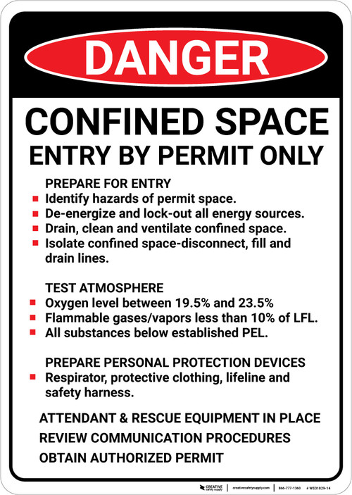 Danger: Confined Space Prepare For Entry - Wall Sign | 5S Today