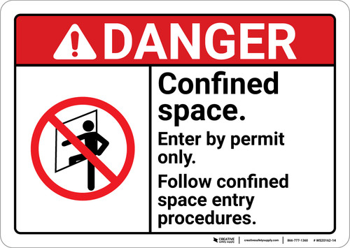 Danger: Enter By Permit Only Confined Space ANSI - Wall Sign | 5S Today