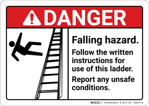 Danger: Falling Hazard Follow The Written Instructions ANSI - Wall Sign ...