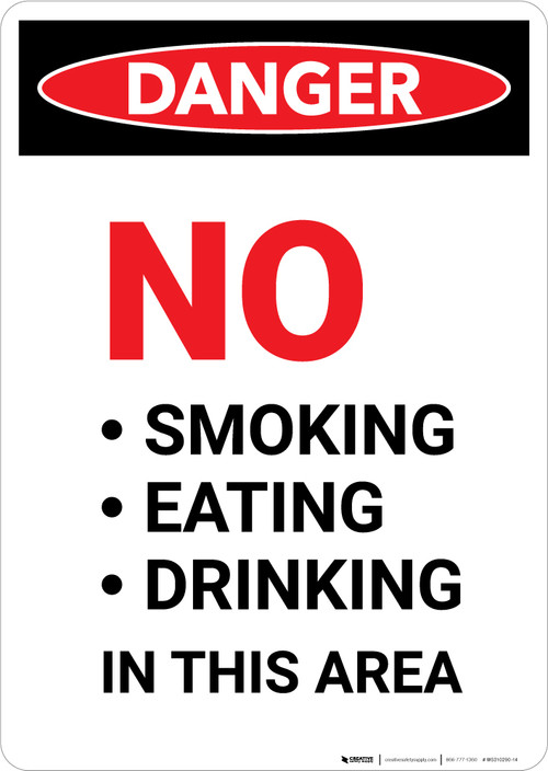 No Smoking Eating Drinking in This Area - Portrait Wall Sign | 5S Today