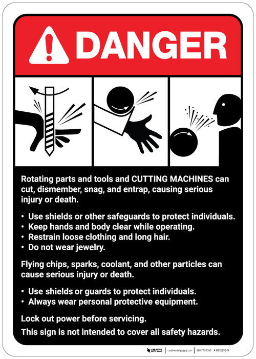 Danger: Cutting Machine Guidelines ANSI - Wall Sign | 5S Today