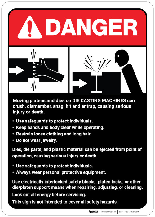 Danger: Die Casting Machine Guidelines ANSI - Wall Sign | 5S Today
