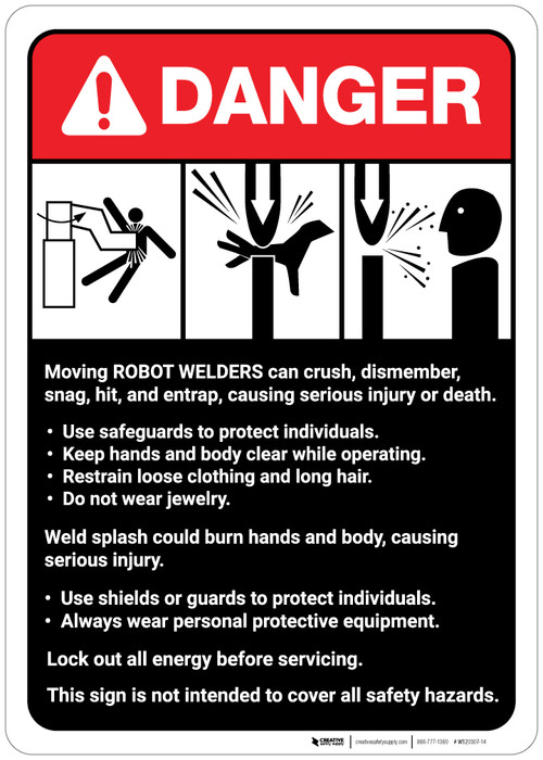 Danger: Robot Welders Machine Guidelines ANSI - Wall Sign | 5S Today