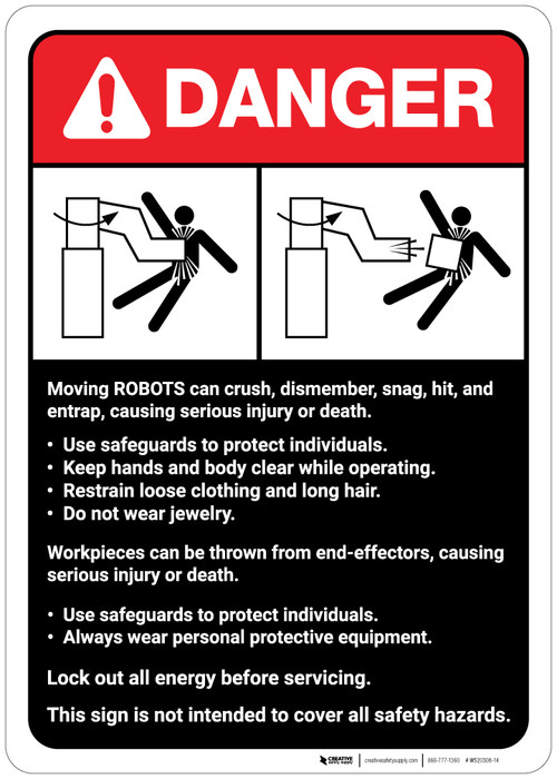 Danger: Robot Crush Warning and Guidelines ANSI - Wall Sign | 5S Today
