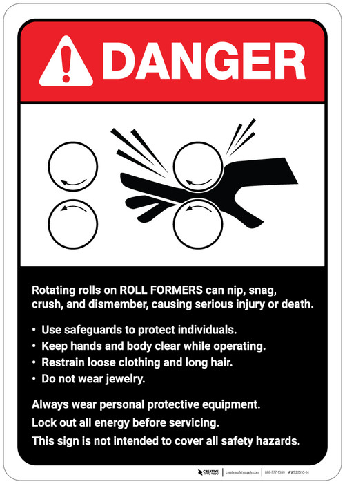 Danger: Roll Formers Guidelines ANSI - Wall Sign | 5S Today