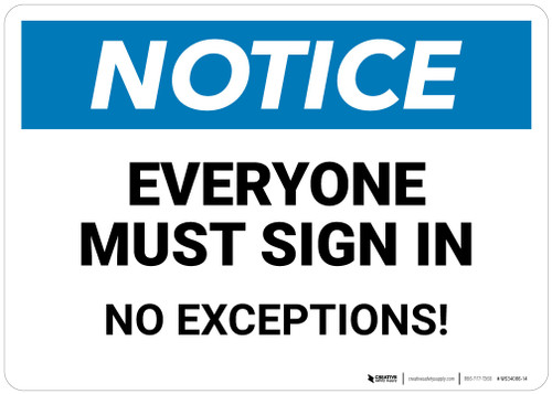 Notice: Everyone Must Sign In - Wall Sign | 5S Today