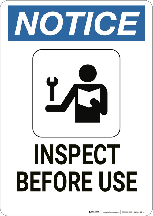 Notice: Inspect Before Use - Wall Sign | 5S Today