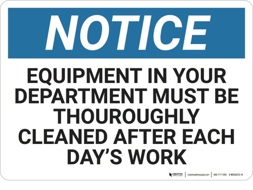Notice: Housekeeping Equipment Cleaned - Wall Sign | 5S Today