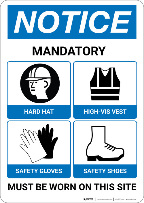 Notice: Required PPE Must Be Worn On Site - Wall Sign | 5S Today