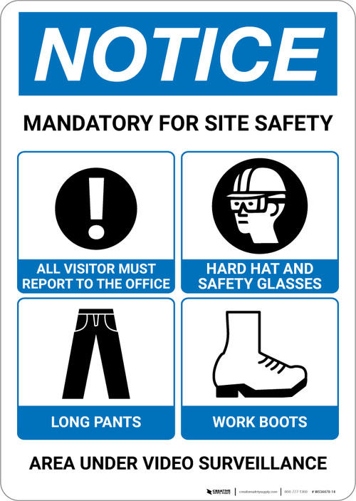 Notice: Mandatory For Site Safety Portrait with Icons - Wall Sign | 5S ...