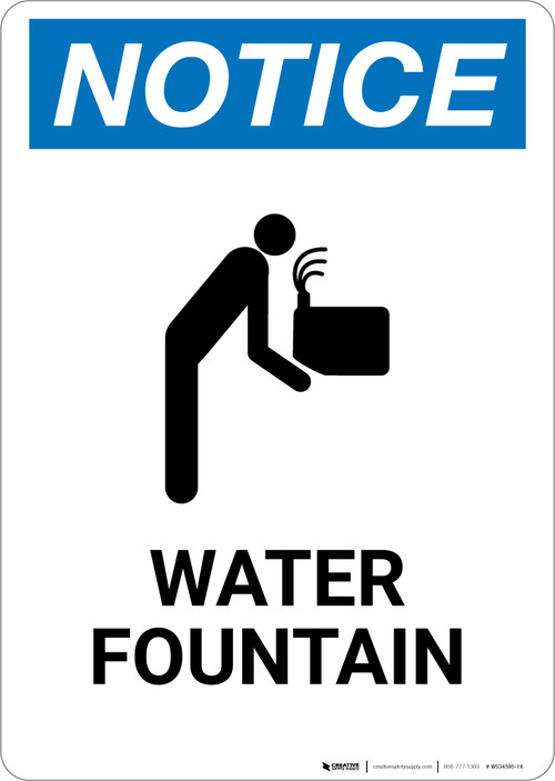 Notice: Water Fountain with Icon - Wall Sign | 5S Today