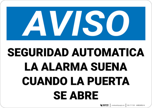 Notice: Automatic Security Alarm Will Sound When Door Open Spanish ...