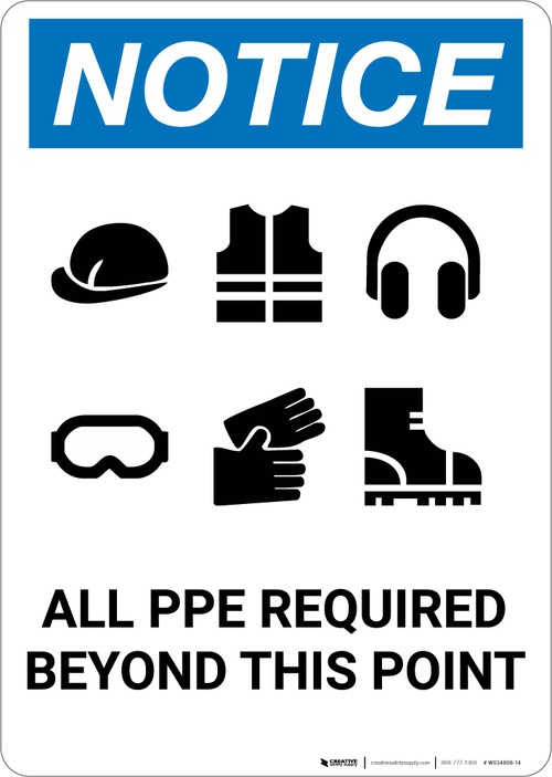 Notice: All Ppe Required Six PPE Icons - Portrait Wall Sign | 5S Today