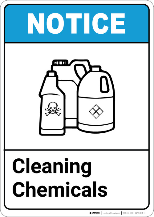 Notice: Cleaning Chemicals ANSI with Icon - Portrait Wall Sign | 5S Today