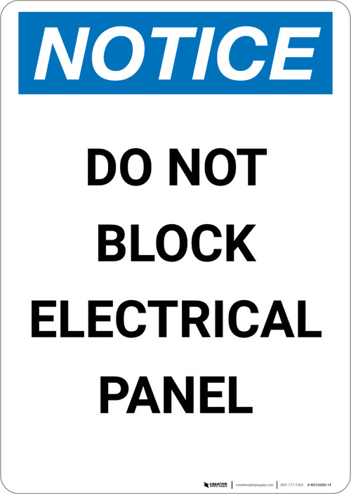 Notice: Do Not Block Electrical Panel - Portrait Wall Sign | 5S Today