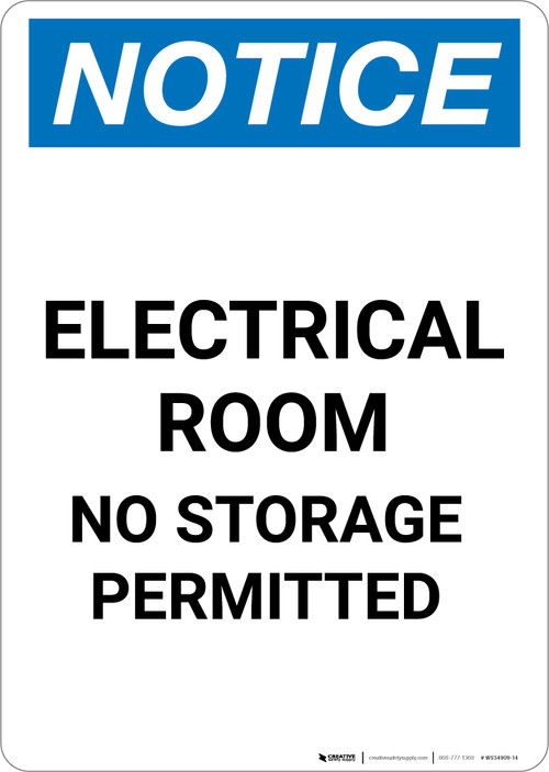 Notice: Electrical Room No Storage Permitted - Portrait Wall Sign | 5S ...