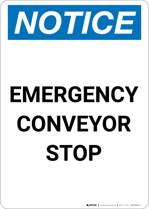 Notice: Emergency Conveyor Stop - Portrait Wall Sign | 5S Today