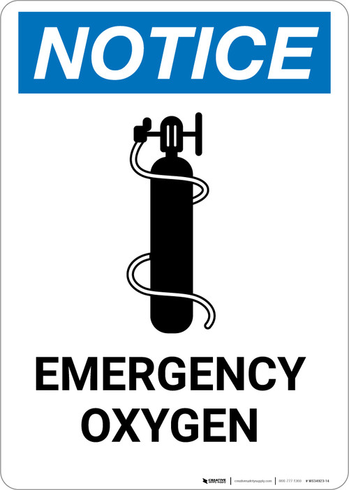 Notice: Emergency Oxygen with Icon - Portrait Wall Sign | 5S Today