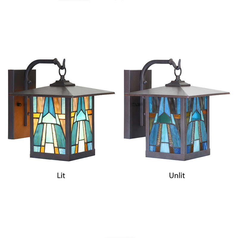 Mission Craftsman Stained Glass Wall Sconce - Aqua