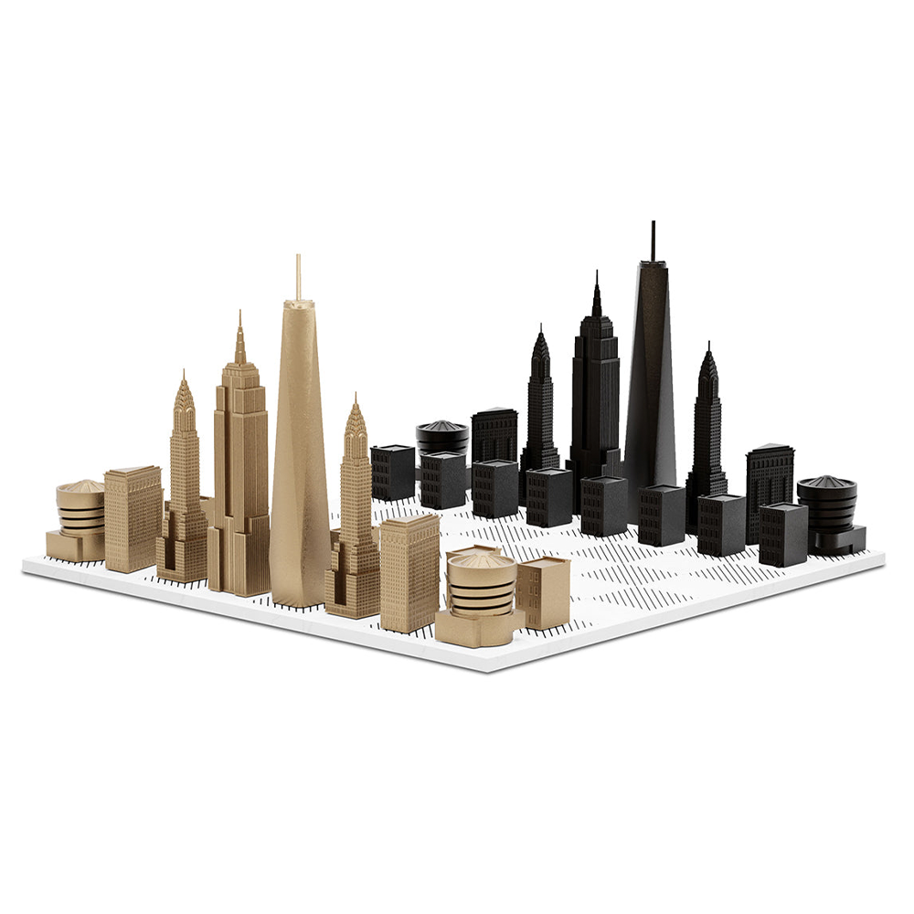 NYC Skyline Chess Set - Stainless Steel/Marble Board