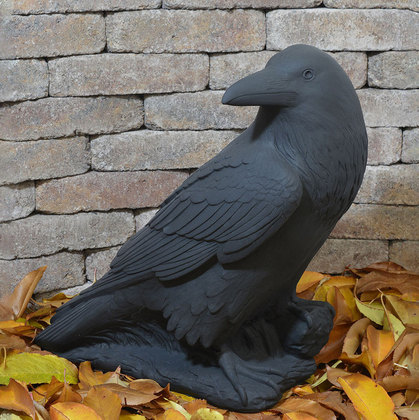 Large Raven Cast Stone Garden Statue