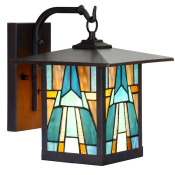 Mission Craftsman Stained Glass Wall Sconce - Aqua