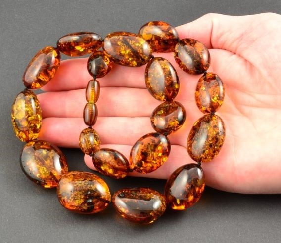 Massive Amber Necklace Made of Cognac Color Baltic Amber.