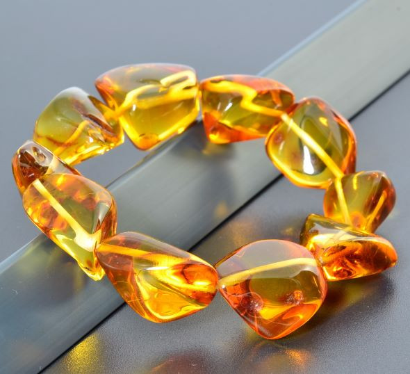 Amber Bracelet Made of Natural Shape Light Cognac Color Amber.