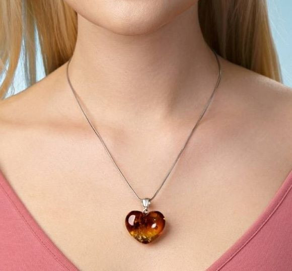 Amber Heart Pendant Made of Precious Baltic Amber.
