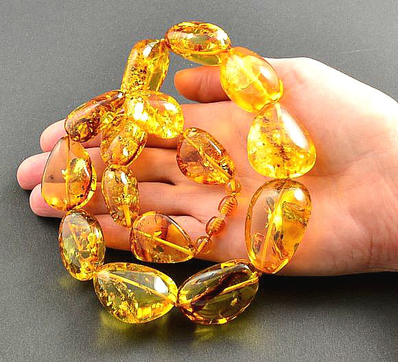Massive Amber Necklace Made of Golden Color Baltic Amber.