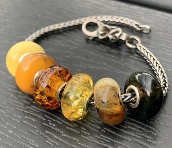 6 Pcs Wholesale Pandora style Amber Charm Beads.