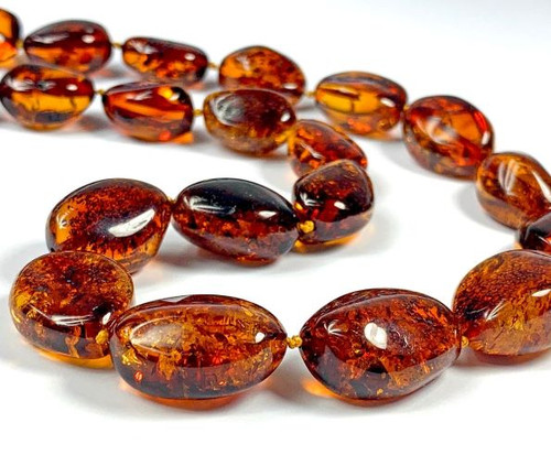 Massive Amber Necklace Made of Cognac Color Baltic Amber.