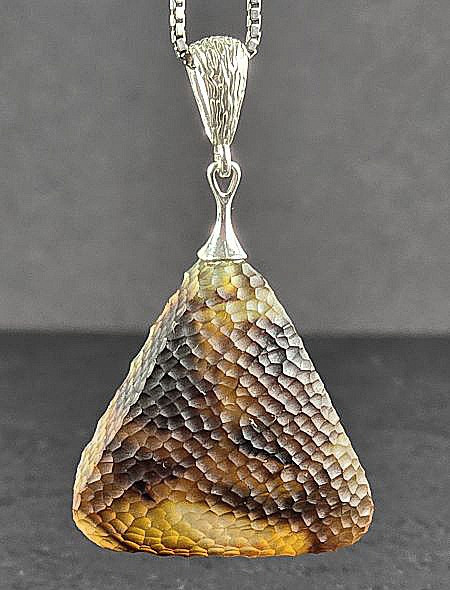 Meteorite Triangle Amber Pendant Carved Cloudy Baltic Amber.
