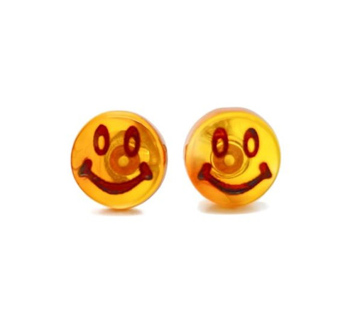 Amber Smiley Face Stud Earrings Made of Amber.