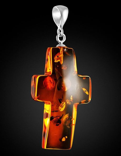 Amber Cross Pendant Cut From A Single Piece Of Cognac Amber.