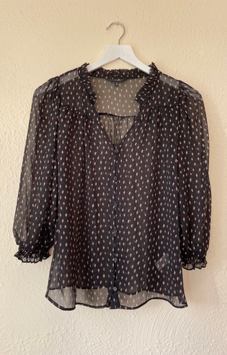 Black Diamond Print Sheer Blouse - SOS Fashion Store