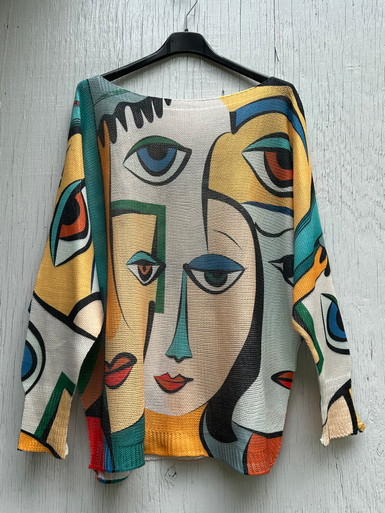 Picasso Inspired Face Print Italian Knit - SOS Fashion Store