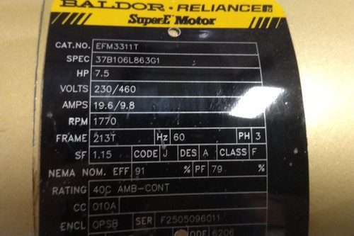 BALDOR EFM3311T BALDOR General Purpose Motor: Open Drip Proof, Rigid ...