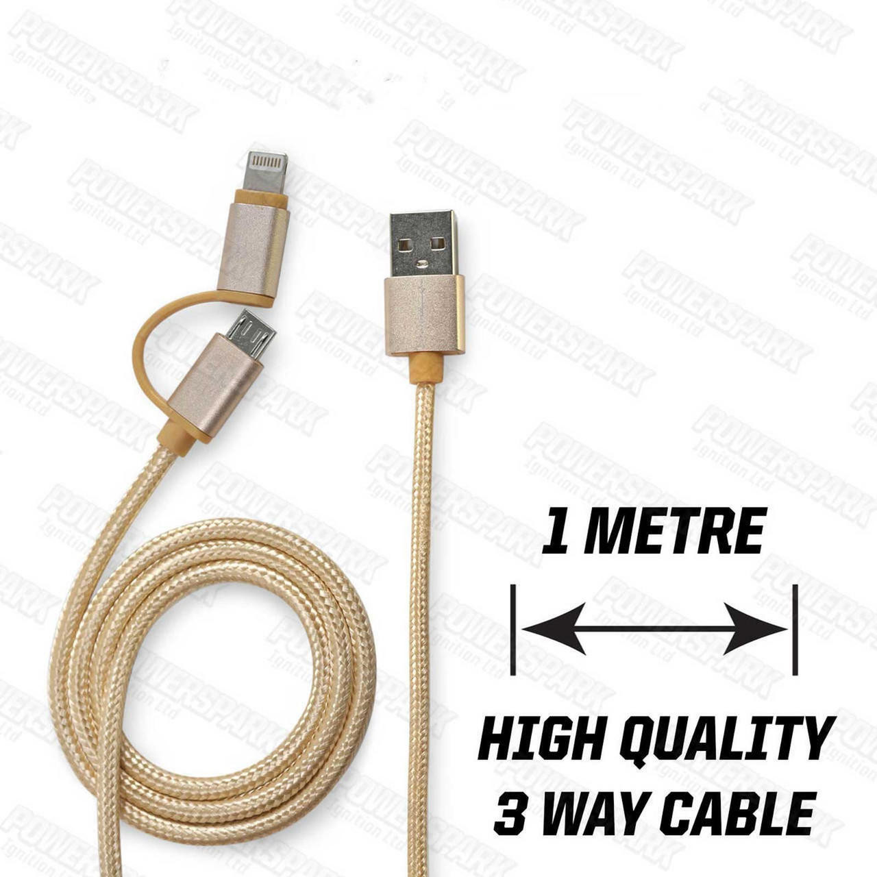 2 Way USB A to USB Micro B and Apple Lightning Gold Cable