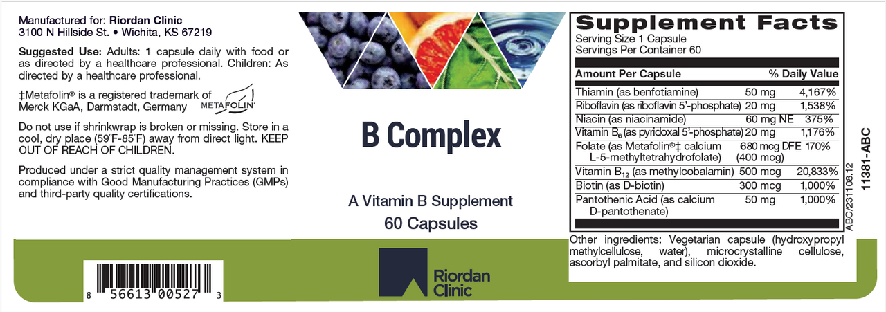 B Complex, 60 Capsules - Riordan Clinic Nutrient Store