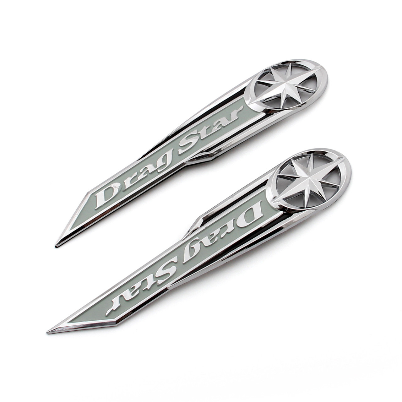 Motorcycle Gas Tank Emblem Badge Decals Chrome Yamaha Drag Star Silver ...