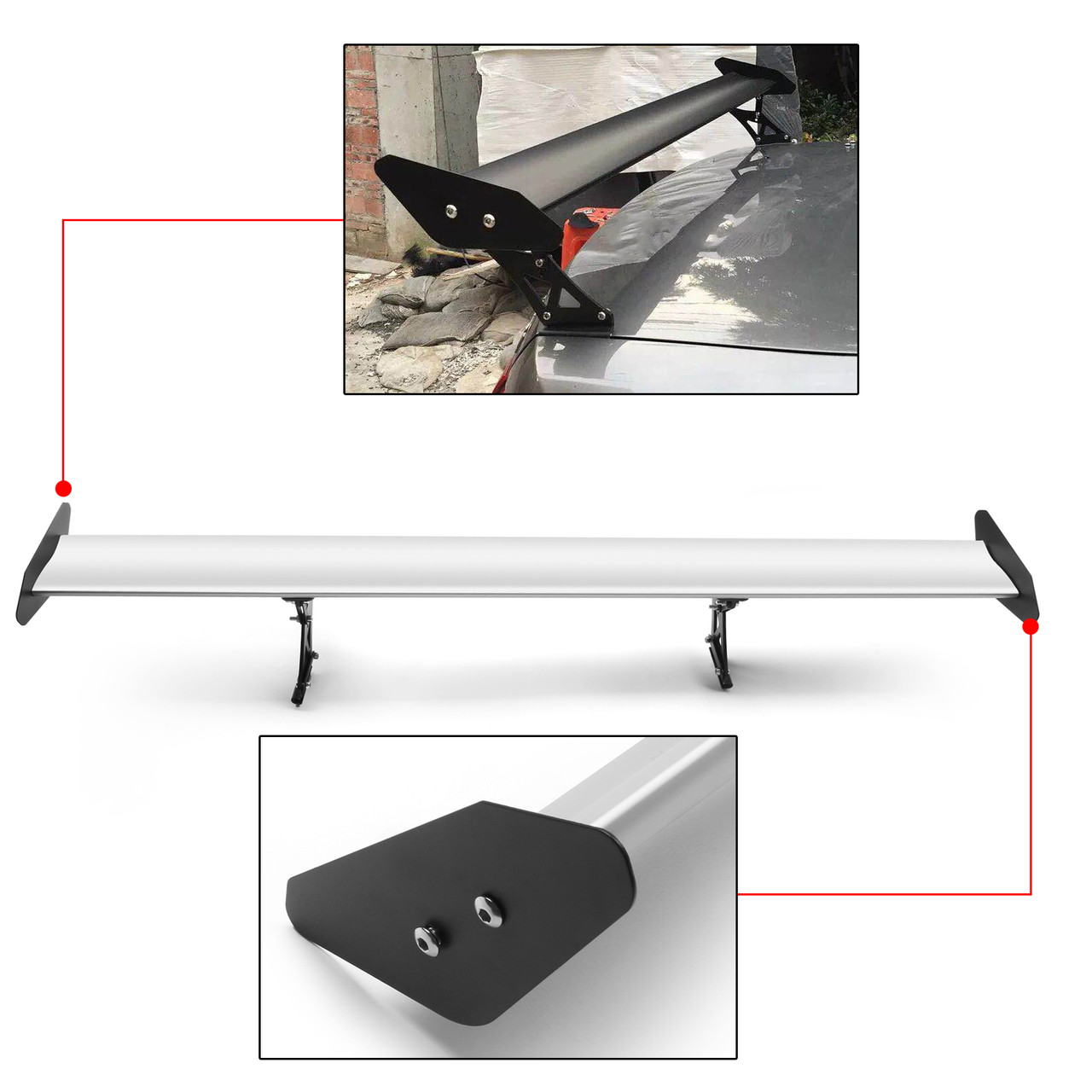 135cm Universal Hatch Adjustable Aluminum GT Rear Trunk Racing Spoiler ...