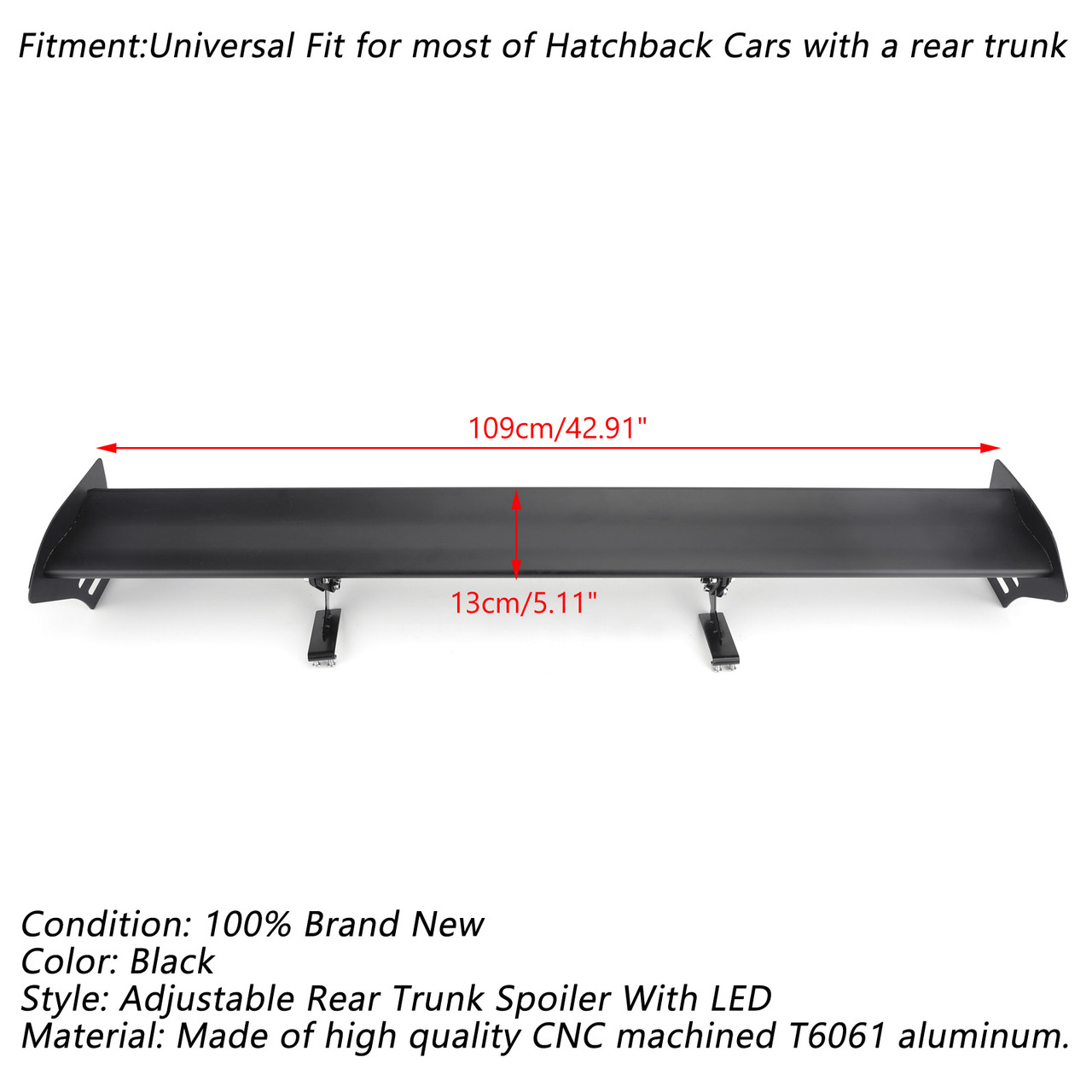 Universal Hatch Adjustable Aluminum Rear Trunk Wing Racing Spoiler With ...