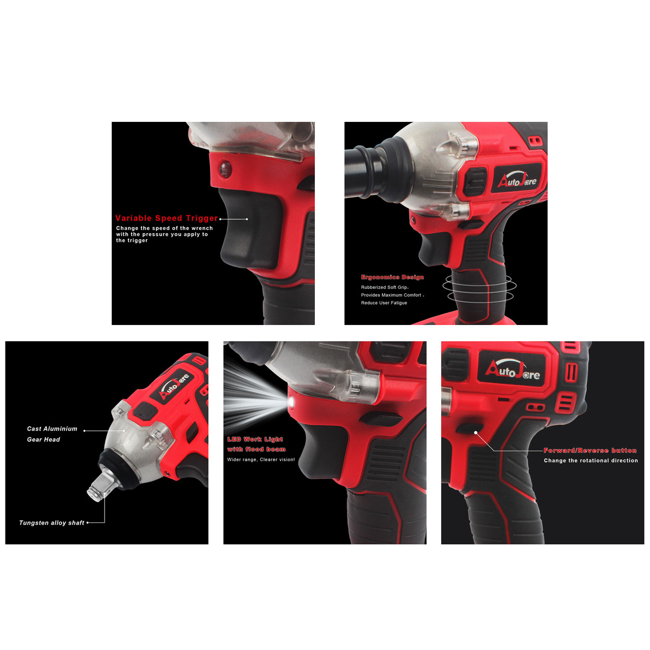 1/2" 21V Brushless Impact Wrench Torque Rattle Gun Electric Rachet W ...