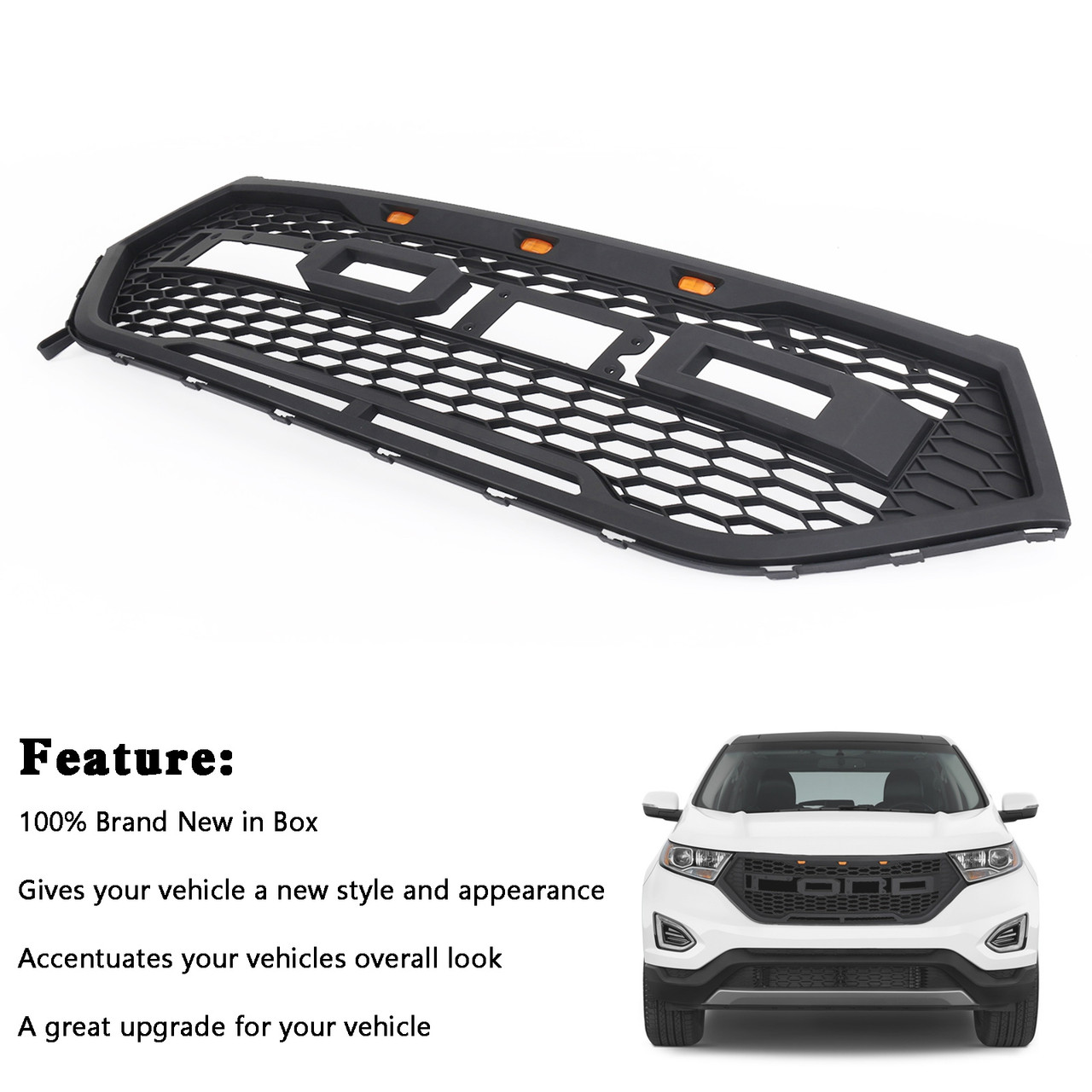 Raptor Style Front Bumper Grill Upper Grille Fit Ford Edge 2015-2018 ...